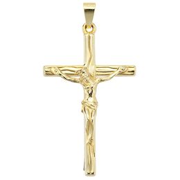 Kreuzanhänger Jobo "Anhänger Kreuz Kruzifix", gelb (gelbgold 585), Schmuckanhänger, Damen, Gelbgold 585, 585 Gold