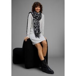 Modeschal Laura Scott, Damen, grau, schwarz, Web, Obermaterial: 100% Polyester, Animalmuster, gemustert, Modetücher, im trendigen Leopard-Design mit Fransen - NEW