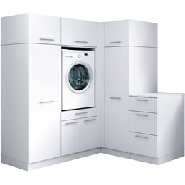 Mehrzweckschrank-Set LAUNDREEZY "Laundreezy, 7-tlg. Mehrzweckschrank-Set B/H/T 186/200/68 cm", weiß matt, B:186cm H:200cm T:68cm, Holzwerkstoff, Kastenmöbel-Sets, Breite 186 cm, Soft-Close-Funktion für Türen