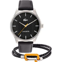 Quarzuhr Lacoste "LISBON", schwarz (schwarz, schwarz), Armbanduhren, Herren, Armbanduhr, Herrenuhr, Lederarmband, ideal auch als Geschenk, analog