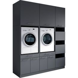 Mehrzweckschrank-Set LAUNDREEZY "Laundreezy, 6-tlg. Mehrzweckschrank-Set B/H/T 186/238/68 cm", anthrazit matt, B:186cm H:238cm T:68cm, Holzwerkstoff, Kastenmöbel-Sets, Breite 186 cm, Soft-Close-Funktion für Türen