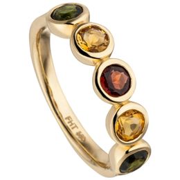 Fingerring Jobo "Ring mit Citrin Granat Turmalin" Gr. 52, gelb (gelbgold 585), Fingerringe, Damen, 52, Gelbgold 585, 585 Gold