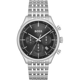 Chronograph BOSS "GREGOR", silber (silberfarben, schwarz), Armbanduhren, Herren, Quarzuhr, Herrenuhr, Armbanduhr, Stoppfunktion, Edelstahlarmband