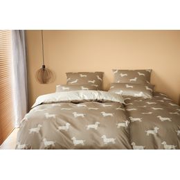 Bettwäsche Elegante "Dogs", natur, beige, B/L: 155cm x 220cm, 1 Stk., 1 Stk., Mako-Satin, B/L: 80cm x 80cm, 2 Stk., Mako-Satin, Obermaterial: 100% Baumwolle, Bettwäsche, angenehmes Hautgefühl