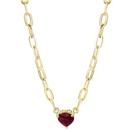 Kette mit Anhänger Firetti "Schmuck Geschenk Silber 925 Halsschmuck Halskette Ankerkette Herz", gold (gelbgoldfarben, rot), Halsketten, Damen, Silber 925 (Sterlingsilber), L: 45 B: 3mm, mit Rubin, B:3mm