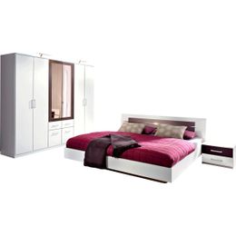 Schlafzimmer-Set Rauch "Komplettschlafzimmer Schlafzimmer BURANO mit Schrank in 3 Breiten", weiß (alpinweiß, graumetallic), mit Schrank 4-trg. + ohne Matratze, B/H: 180cm x 200cm,mit Schrank 4-trg., Holzwerkstoff, Schlafzimmermöbel-Sets, Bett 180x200 cm und 2 Nachttischen MADE IN GERMANY