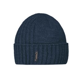 Strickmütze CAPO, Damen, blau (marine), Strick, Wollmischung, unifarben, Mützen, Klassischer Rippenstrick, hoher Wollanteil, gefüttert