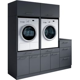 Mehrzweckschrank-Set LAUNDREEZY "Laundreezy, 5-tlg. Mehrzweckschrank-Set B/H/T 186/200/68 cm", anthrazit matt, B:186cm H:200cm T:68cm, Holzwerkstoff, Kastenmöbel-Sets, Breite 186 cm, Soft-Close-Funktion für Türen