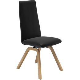 Polsterstuhl stressless "Laurel", schwarz (schwarz batick, eiche natur), B:49cm H:105cm T:60cm, Leder BATICK: BATICK ist ein leicht korrigiertes, durchgefärbtes und genarbtes Möbelleder, bei dem die meisten Unebenheiten und Spuren in der Regel entfernt wurden., Stühle, High Back, Größe M, mit schräggestellten Beinen in Eiche natur