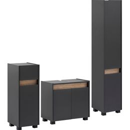 Badmöbel-Set Schildmeyer "Cosmo in verschiedenen Farben made in Germany", grau (anthrazit), Kastenmöbel-Sets, aus Unterschrank, Waschbeckenunterschrank und Hochschrank
