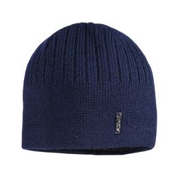 Strickmütze CAPO, Damen, blau (marine), Strick, Wollmischung, unifarben, Mützen, Rippenstrick, hoher Wollanteil, natürliche Thermoregulation, gefüttert