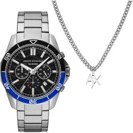 Chronograph Armani Exchange, silber (silberfarben, schwarz), Armbanduhren, Herren, Quarzuhr, Armbanduhr, Herrenuhr, Edelstahlarmband, Geschenkidee, Tag