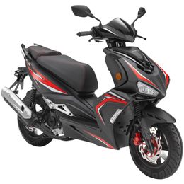 Motorroller Luxxon "F18", schwarz (schwarz, rot, schwarz), Motorroller, 45 km/h, 2 Sitzpl&auml;tze, f&uuml;r Erwachsene, Sportliches Design, 4-Takt Motor, B:71cm H:118cm L:185cm