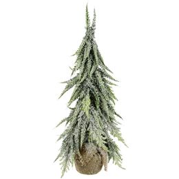 Künstlicher Weihnachtsbaum I.GE.A. "Tannenbaum in Jute", grün, weiß, B:16cm H:50cm Ø:16cm, Kunststoff, Weihnachtsbäume, Mini Christbaum künstlich beschneit Jutesack Tischdeko Weihnachtsdeko