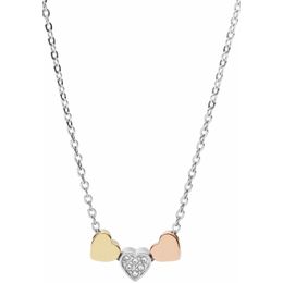 Herzkette Fossil "Schmuck Geschenk Edelstahl Halskette VINTAGE MOTFIS", gold (silberfarben, goldfarben, roségoldfarben, kristallweiß), Halsketten, Damen, Edelstahl, L: 46,5, mit Glasstein