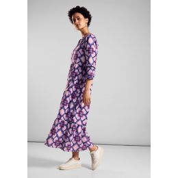 Midikleid Street One, Damen, Gr. 34, EURO-Gr&ouml;&szlig;en, lila (bellflower lila), Web, 100% Baumwolle, bedruckt, gerade Midi, Rundhals, B&uuml;ndchen, Kleider Midikleid, aus 100% Baumwolle