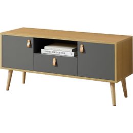 TV-Board LEONIQUE "Avril", naturfarben, dunkelgrau, B:120cm H:55cm T:40cm, FSC-zertifizierter Holzwerkstoff, Sideboards, Korpus aus Melamin & MDF, ABS-Kunststoff Kanten, Soft-Close-Funktion