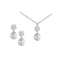 Schmuckset Firetti "Multipack Schmuck Geschenk Perlenhalskette Perlenohrstecker Glitzer", bunt (silberfarben, weiß, weiß), Schmuck_Sets, Damen, Perlen, Silber 925 (Sterlingsilber), mit Zirkonia und Muschelkernperlen