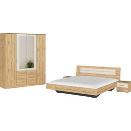 Schlafzimmer-Set Rauch "Komplettschlafzimmer Schlafzimmer BURANO mit Schrank in 3 Breiten", eiche artisan, champagner, mit Schrank 4-trg. + ohne Matratze, B/H: 180cm x 200cm,mit Schrank 4-trg., Holzwerkstoff, Schlafzimmermöbel-Sets, Bett 180x200 cm und 2 Nachttischen MADE IN GERMANY