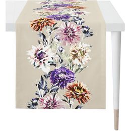 Tischläufer Apelt "3404", beige (taupe, lila, weiß), B:140cm L:48cm, Baumwolle, Polyester, Tischdecken