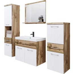 Badmöbel-Set Welltime "ELDA", weiß (wotan, weiß matt), B:120cm H:133cm T:34,5cm, Holzwerkstoff, Kastenmöbel-Sets, Waschtisch inkl. Waschbecken, Hochschrank, Badschrank und Spiegel