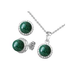 Schmuckset Firetti "Multipack Schmuck Geschenk Silber 925 Halskette Ohrstecker Edelstein", bunt (silberfarben, grün, weiß, weiß, grün), Schmuck_Sets, Damen, Silber 925 (Sterlingsilber), mit Malachit, Zirkonia (synth.)