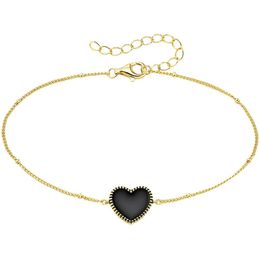 Armband "Schmuck Geschenk Armband mit schwarzem Emaille Herz", schwarz (gelbgoldfarben, schwarz), ANISTON JEWELRY & WATCHES, Armbänder, Damen, 22cm, Silber 925 (Sterlingsilber)