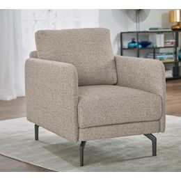 Sessel "CR.450, Designsessel, Loungesessel", bunt (graubeige, natur 044, 20), B:70cm H:85cm T:95cm, NaturLEDER OSKAR (echtes Rindsleder);Chenille COCO (72% Polyester 15% Baumwolle 13% Polyacryl), CREATION BY ROLF BENZ, Sessel, Lounge-Sessel Einzelsessel, Armlehne sehr schmal, Breite 70 cm, Alugussfuß Umbragrau