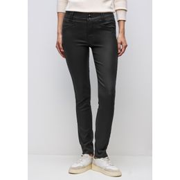 Lederimitathose Street One, Damen, Gr. 36, Länge 32, schwarz, Stoff, 79% Viskose, 18% Nylon, 3% Elasthan, unifarben, comfort fit normal, Hosen, mit Coating