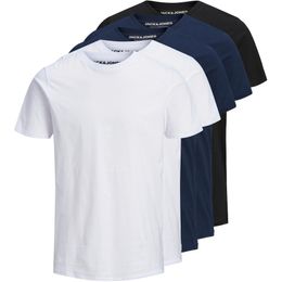 Jack & Jones T-Shirt JACK & JONES "JJEORGANIC BASIC TEE SS O-NE 5PK MP NOOS", Herren, Gr. XL, blau (weiß, navy, schwarz), Single Jersey, Obermaterial: 100% Baumwolle, unifarben, normal hüftbedeckend, Rundhals, Shirts