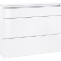 Schuhschrank Inosign "Magic Schuhschrank, Schuhkommode, Schuhregal, softgriff", weiß, B:120cm H:108cm T:26,5cm, FSC-zertifizierter Holzwerkstoff, Schränke, 3 Klappen,Doppelschuhtrommeln,hochglanz lackiert oder matt,Breite 120