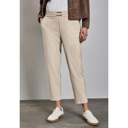 Stoffhose Street One, Damen, Gr. 42, Länge 28, beige (sheer beige meliert), Stoff, 64% Viskose, 31% Polyester, 5% Elasthan, unifarben, slim fit normal, Hosen, mit Elastikbund