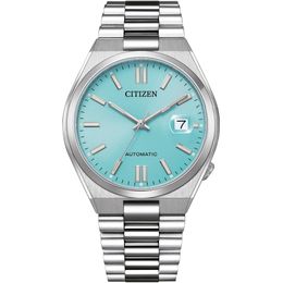 Automatikuhr Citizen "TSUYOSA 60h", silber (silberfarben, hellblau), Armbanduhren, Damen, Armbanduhr, Damenuhr, Herrenuhr, Edelstahlarmband, Saphirglas, Datum