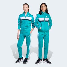 Trainingsanzug adidas Sportswear "J 3S TIBERIO TS", Kinder, Gr. 140, pure teal, aurora ivy, weiß, Obermaterial: 100% Polyester, Sportanzüge