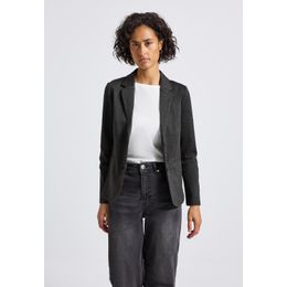 Kurzblazer Street One, Damen, Gr. 44, grün (schwarz), Stoff, Obermaterial: 84% Polyester, 13% Viskose, 3% Elasthan; Futter: 100% Polyester, unifarben, normal normal, V-Ausschnitt, abgesteppt, Blazer, im Basic-Style