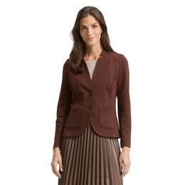 Sweatblazer Tom Tailor "Ottoman", Damen, Gr. M, schwarz pecan braun, Jersey, Obermaterial: 54% Baumwolle, 43% Polyester, 3% Elasthan, tailliert taillenbedeckt, V-Ausschnitt, Blazer, mit aufgesetzten Taschen und Struktur
