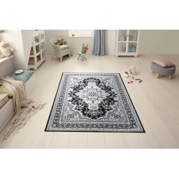 Teppich my home "Oriental, Made in Belgium" Gr. 1, grau, B:60cm H:7mm L:110cm, Kunstfaser, Teppiche, Orient-Optik, mit Bordüre, Teppich, Kurzflor, Weich, Kundenliebling