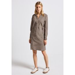 Sommerkleid Street One, Damen, Gr. 34, EURO-Größen, braun (bark braun), Web, 100% Baumwolle, unifarben, normal knielang, V-Ausschnitt, Umschlagsaum, Kleider, in Unifarbe