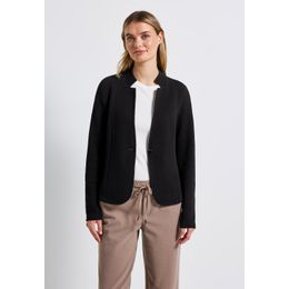 Kurzblazer Street One, Damen, Gr. 44, schwarz, Web, 55% Baumwolle, 40% Polyester, 5% Elasthan; morning beige melange und silk brown melange: 62% Polyester, 33% Baumwolle, 5% Elasthan, meliert, normal normal, V-Ausschnitt, abgesteppt, Blazer Kurzblazer, mit Reverskragen