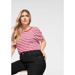 T-Shirt AJC, Damen, Gr. 52/54 (XXL), bunt (weiß, rot, gestreift), Jersey, Obermaterial: 100% Baumwolle, geringelt, gestreift, lässig geschnitten hüftlang, Rundhals, eingesetzt normaler Saum, Shirts, Kurzarm, taillierter Schnitt, gestreift, Rundhalsausschnitt