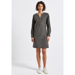 Sommerkleid Street One, Damen, Gr. 34, EURO-Größen, grau (concrete grau), Web, 100% Baumwolle, unifarben, normal knielang, V-Ausschnitt, Umschlagsaum, Kleider, in Unifarbe
