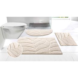 Badematte my home "Epense, Badvorleger, Badezimmer Teppich, Duschmatte mit Blattstruktur" Gr. 1, beige (natur), H:10mm, Polyester, Badematten, Badematte, Badteppich, Uni, Bl&auml;tter, Hoch-Tief, verschiedene Farben und Gr&ouml;&szlig;en