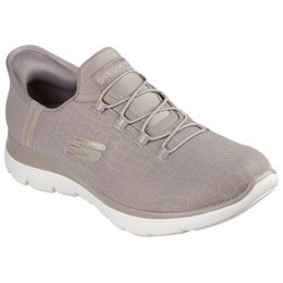 Slip-On Sneaker Skechers "SUMMITS-CLASSY NIGHT", Damen, Gr. 40, grau (taupe, goldfarben), Textil, Schuhe, Slipper, Freizeitschuh mit komfortabler Heel Pillow Funktion