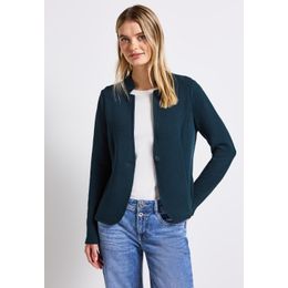 Kurzblazer Street One, Damen, Gr. 44, blau (tide blau), Web, 55% Baumwolle, 40% Polyester, 5% Elasthan; morning beige melange und silk brown melange: 62% Polyester, 33% Baumwolle, 5% Elasthan, meliert, normal normal, V-Ausschnitt, abgesteppt, Blazer, mit Reverskragen