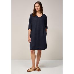 Sommerkleid Cecil, Damen, Gr. XS36, US-Gr&ouml;&szlig;en, blau (universal blau), Stoff, 100% Leinen, unifarben, normal kniefrei, V-Ausschnitt, B&uuml;ndchen, Kleider Sommerkleid, mit Turn-Up Funktion