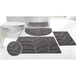 Badematte my home "Epense, Badvorleger, Badezimmer Teppich, Duschmatte mit Blattstruktur" Gr. 1, grau (anthrazit), H:10mm, Polyester, Badematten, Badematte, Badteppich, Uni, Bl&auml;tter, Hoch-Tief, verschiedene Farben und Gr&ouml;&szlig;en