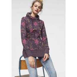 Sweater Ragwear "NESKA O", Damen, Gr. L, rot (winerot 4055), Sweatware, Obermaterial: 70% Baumwolle, 30% Polyester, kontrastfarbene Details, meliert, unifarben, figurbetont Po-bedeckend, asymmetrischer Ausschnitt, Rippbündchen, Sweatshirts, Kapuzen-Sweater mit asymetrischem Schalkragen
