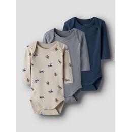 Schlafoverall name it "NBMBODY 3P LS AIRPLANE NOOS", Baby, Gr. 86, blau (peyote pack:w, tradewinds, insignia blau), Jersey, Obermaterial: 100% Baumwolle, unifarben, regular fit, Rundhals, Overalls