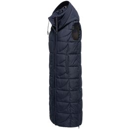 Steppweste Navahoo "Brezelchen", Damen, Gr. L (40), blau (navy), Oberstoff: 100% Polyester; Futter: 100% Polyester; Wattierung: 100% Polyester, gerade ca. Mitte Wade, hoch geschlossener Ausschnitt, Westen, Warme, lange Damen Outdoor-Weste mit Kapuze