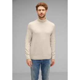 Stehkragenpullover Street One MEN, Herren, Gr. XXL46, weiß (wool weiß), Web, 100% Baumwolle, unifarben, gerade hüftlang, hoch geschlossener Ausschnitt, Bündchen, Pullover, in Melange Optik